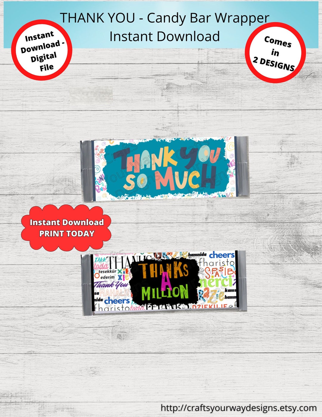PRINTABLE THANK YOU Candy Bar Wrappers-gift Ideas-party Favors-treats ...