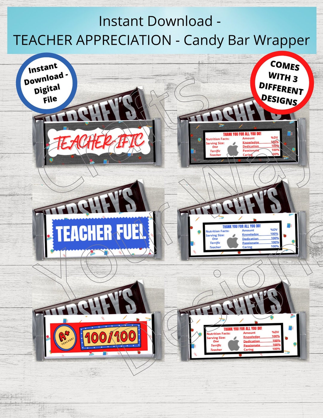 PRINTABLE TEACHER Candy Bar Wrapper-3 Designs-instant Download-teacher ...