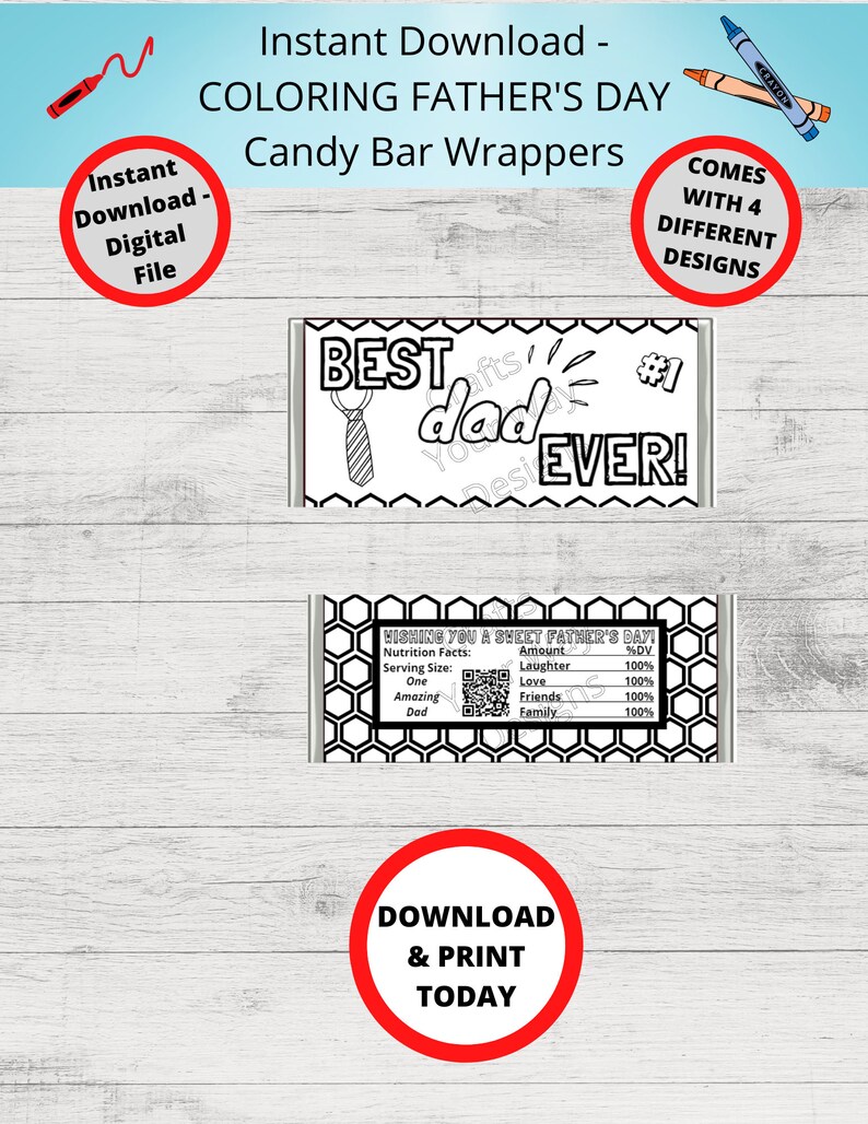 Printable COLORING FATHER'S DAY Candy Bar Wrappers-gift Ideas-party ...