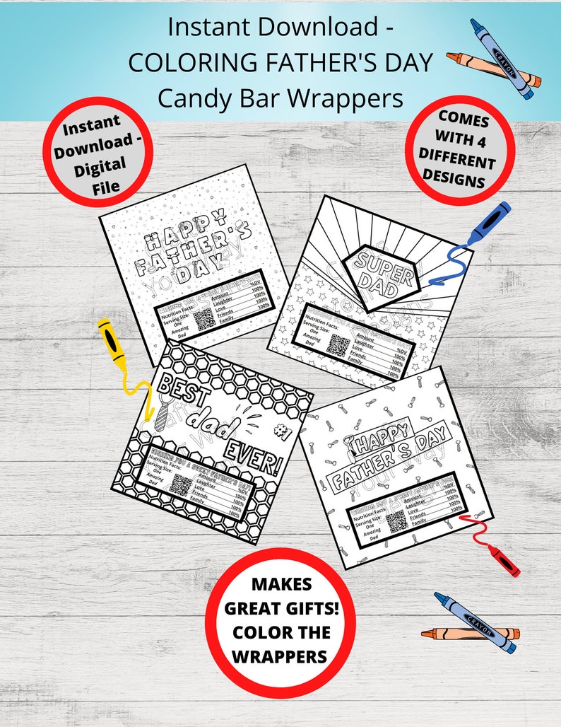 Printable COLORING FATHER'S DAY Candy Bar Wrappers-gift Ideas-party ...
