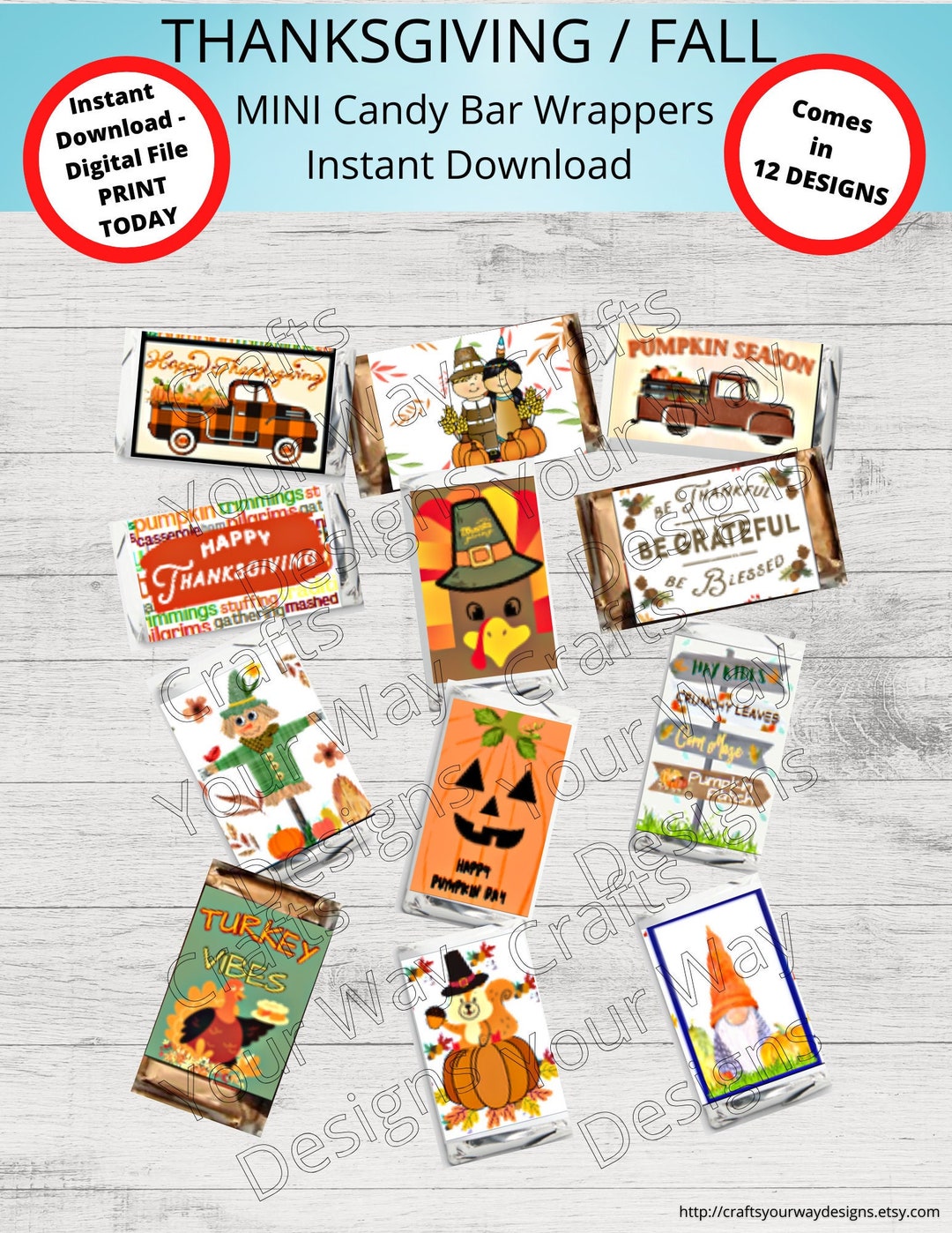 PRINTABLE THANKSGIVING MINI Candy Bar Wrappers-12 Designs-thanksgiving ...