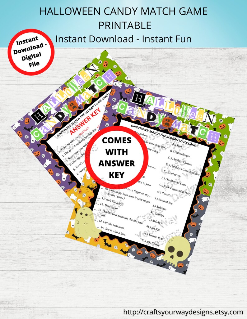 Printable HALLOWEEN CANDY MATCH Game. Instant Download. Fall Activities ...
