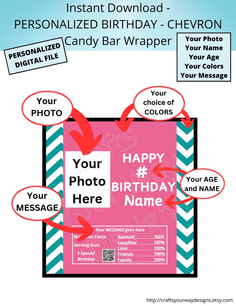 PERSONALIZED PHOTO BIRTHDAY Candy Bar Wrapper-printable Personalized ...