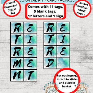 RETIREMENT Survival Kit, RETIREMENT Care Package, Gift Tags, Retirement ...