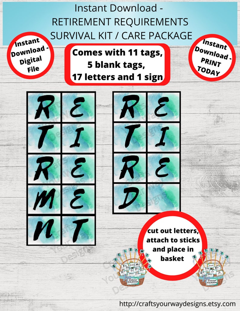 RETIREMENT Survival Kit, RETIREMENT Care Package, Gift Tags, Retirement ...