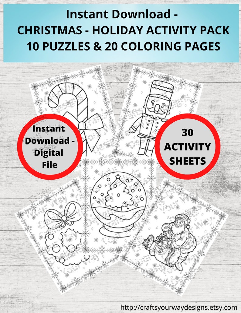 30 Printable CHRISTMAS ACTIVITY and COLORING Pages-10 Activity Sheets ...