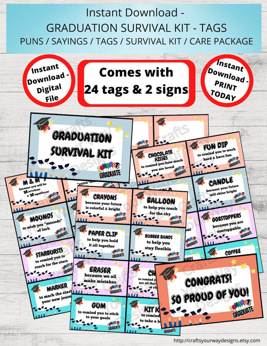 GRADUATION Survival Kit, GRADUATION Care Package, Gift Tags, Graduation ...