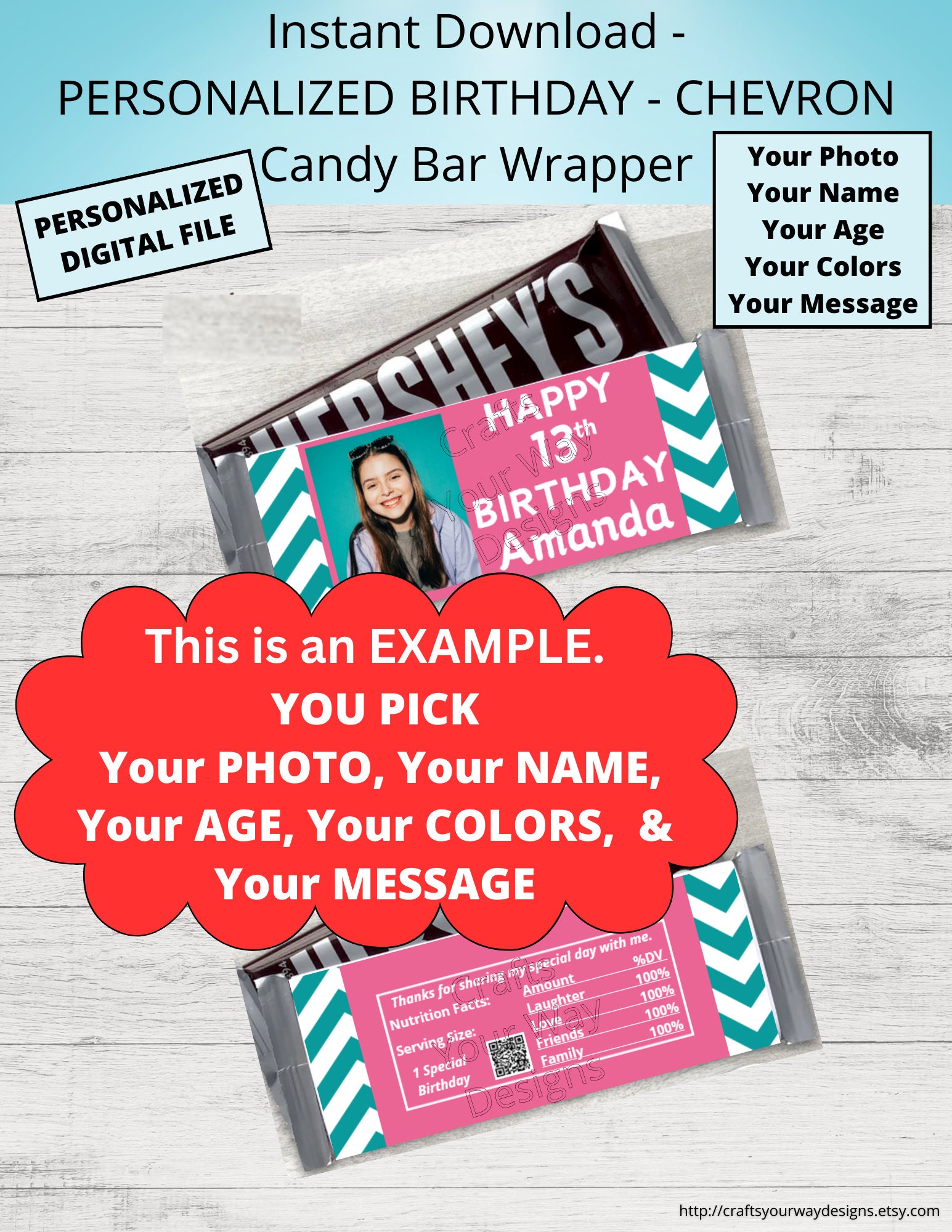 PERSONALIZED PHOTO BIRTHDAY Candy Bar Wrapper-printable Personalized ...