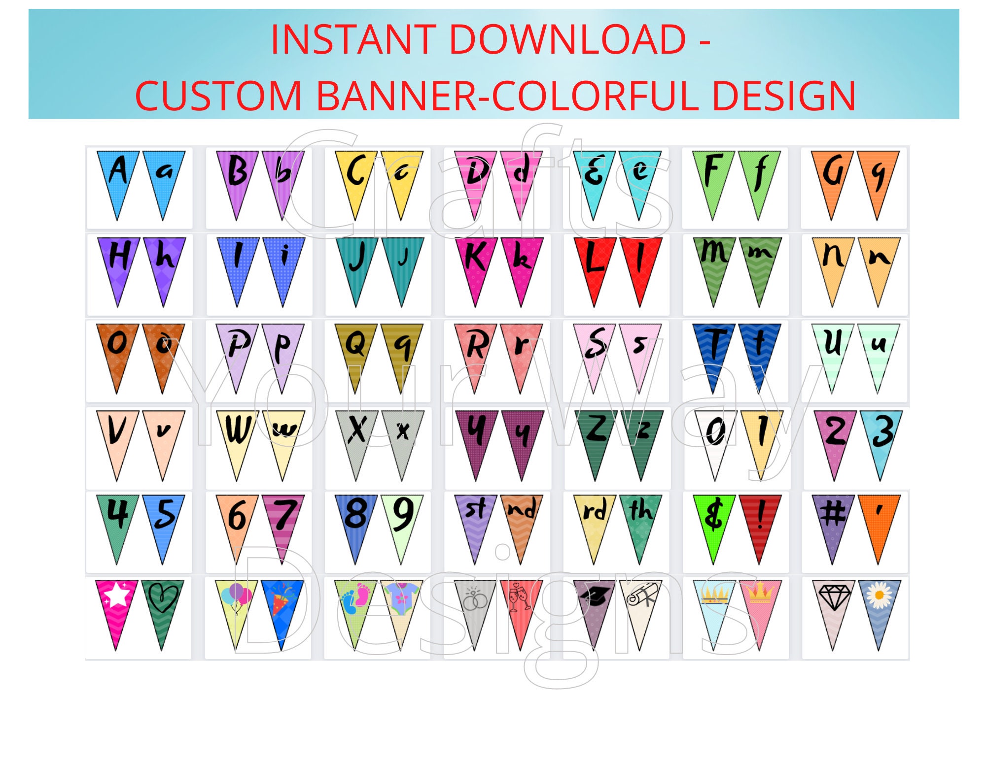 Printable CUSTOM Banner-instant Download-colorful Design Diy-party ...