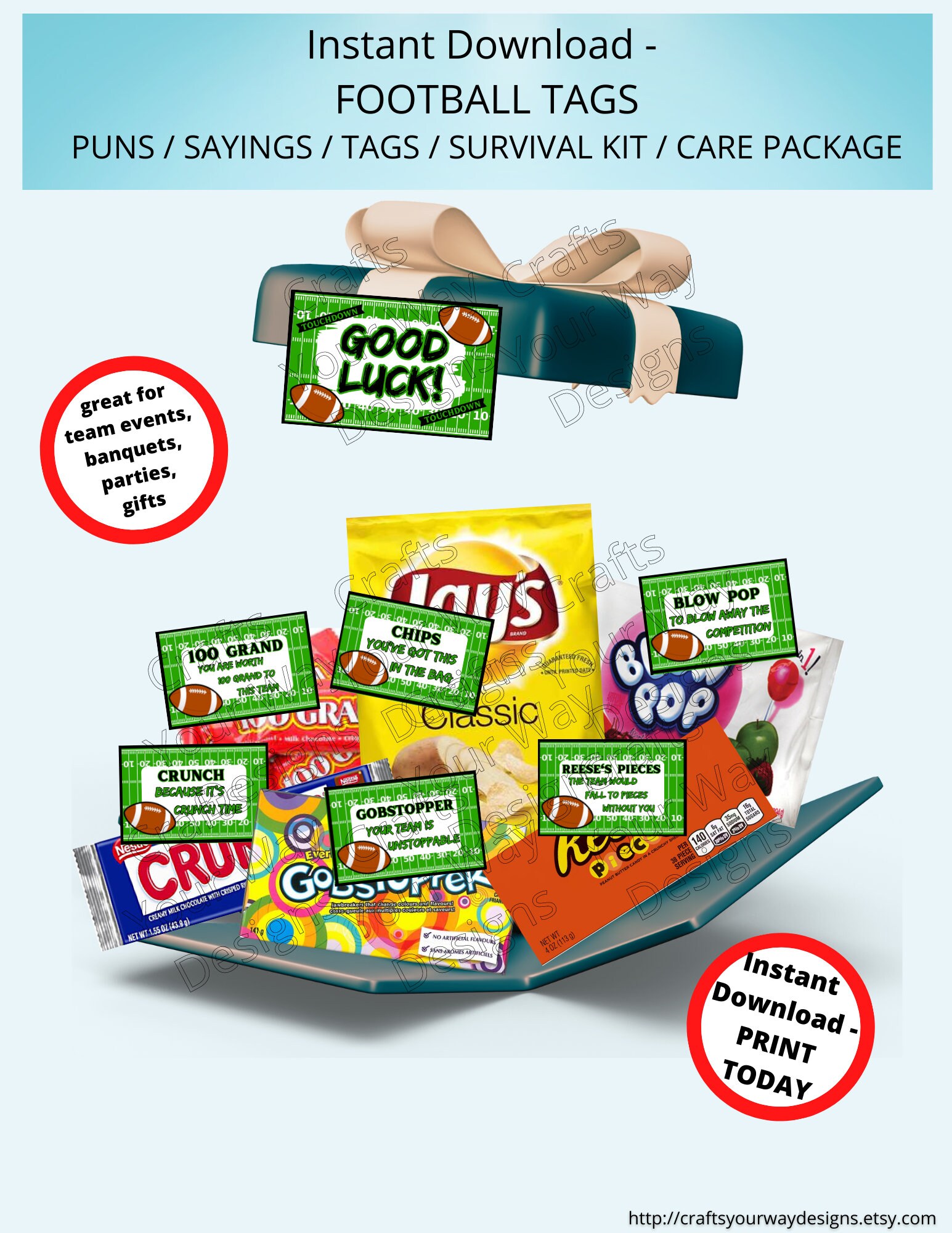 FOOTBALL Survival Kit, FOOTBALL Care Package, Gift Tags, FOOTBALL Gift ...