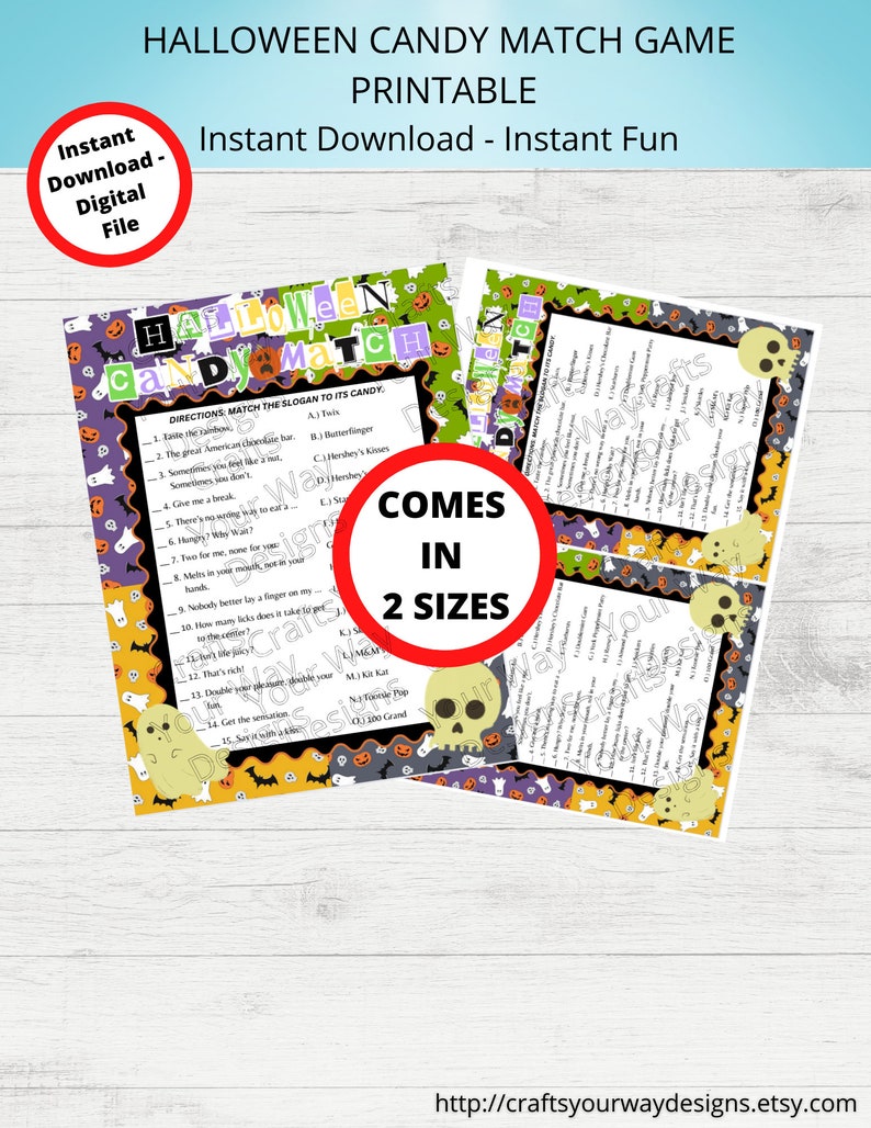 Printable HALLOWEEN CANDY MATCH Game. Instant Download. Fall Activities ...