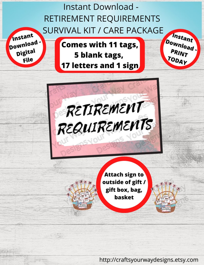 RETIREMENT Survival Kit, RETIREMENT Care Package, Gift Tags, Retirement ...