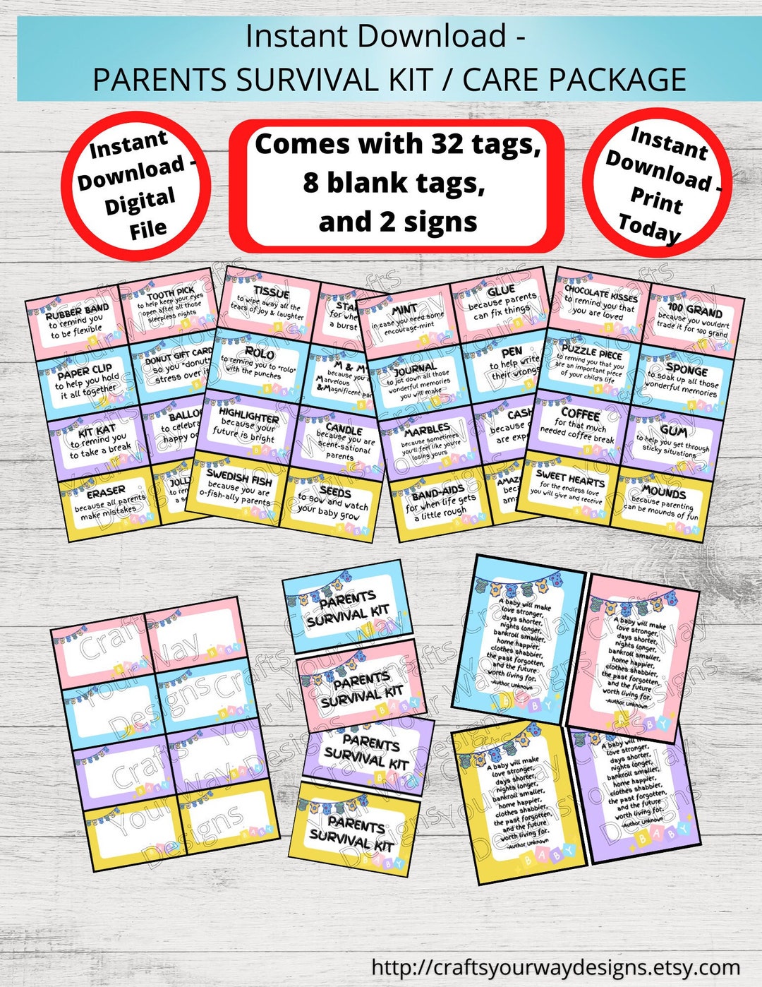 PARENTS Survival Kit, PARENTS Care Package, Gift Tags, Birthday Gift ...