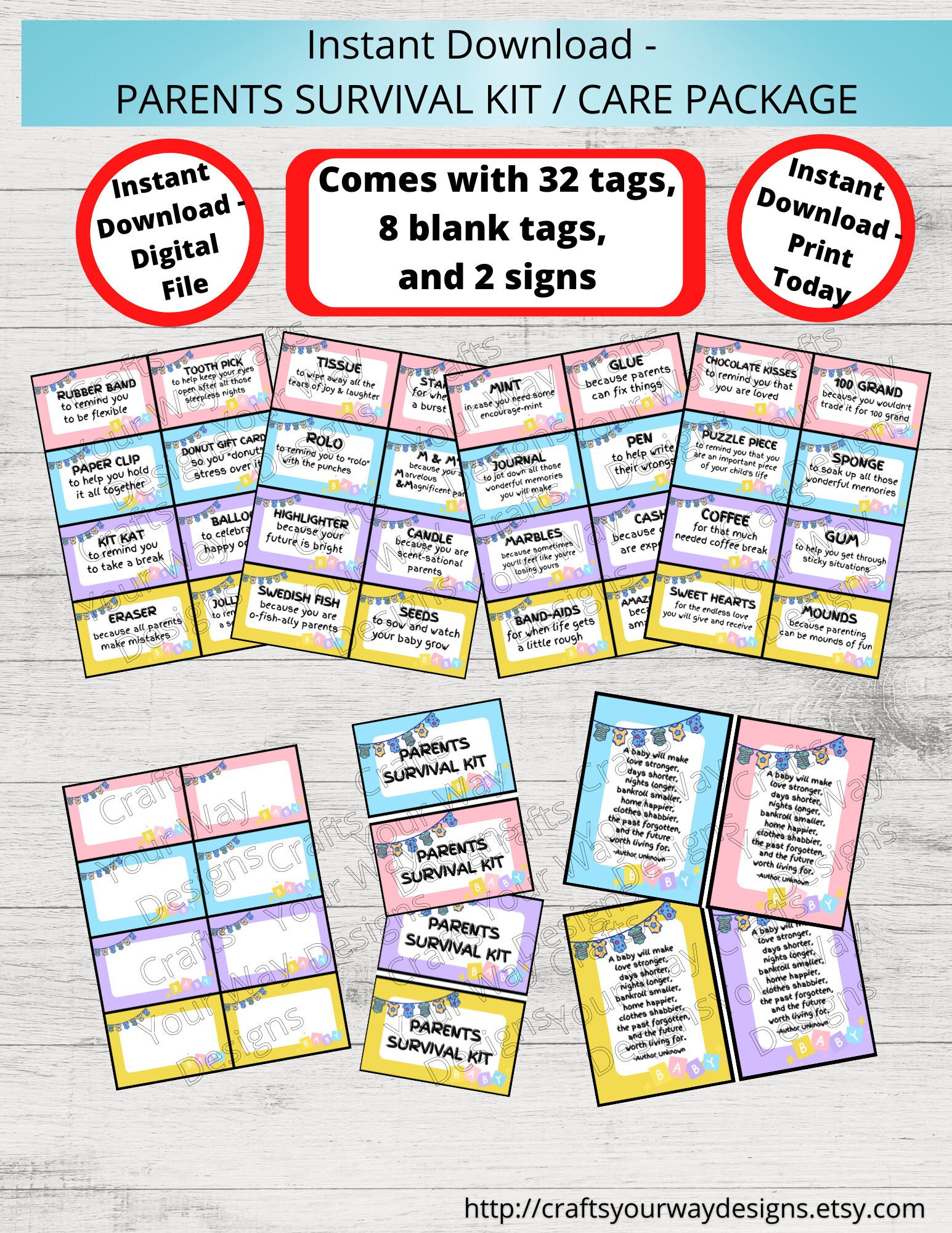 PARENTS Survival Kit, PARENTS Care Package, Gift Tags, Birthday Gift ...