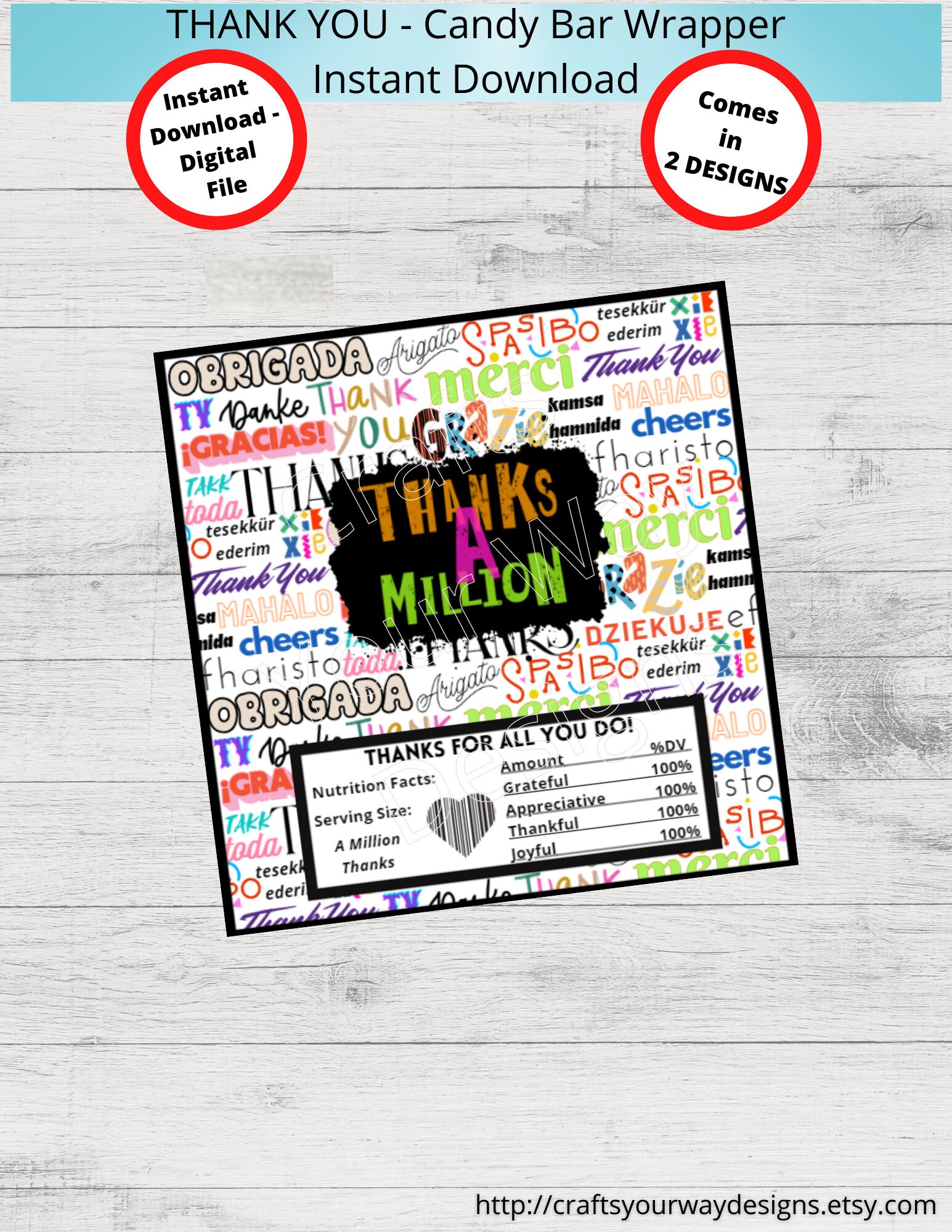 PRINTABLE THANK YOU Candy Bar Wrappers-gift Ideas-party Favors-treats ...