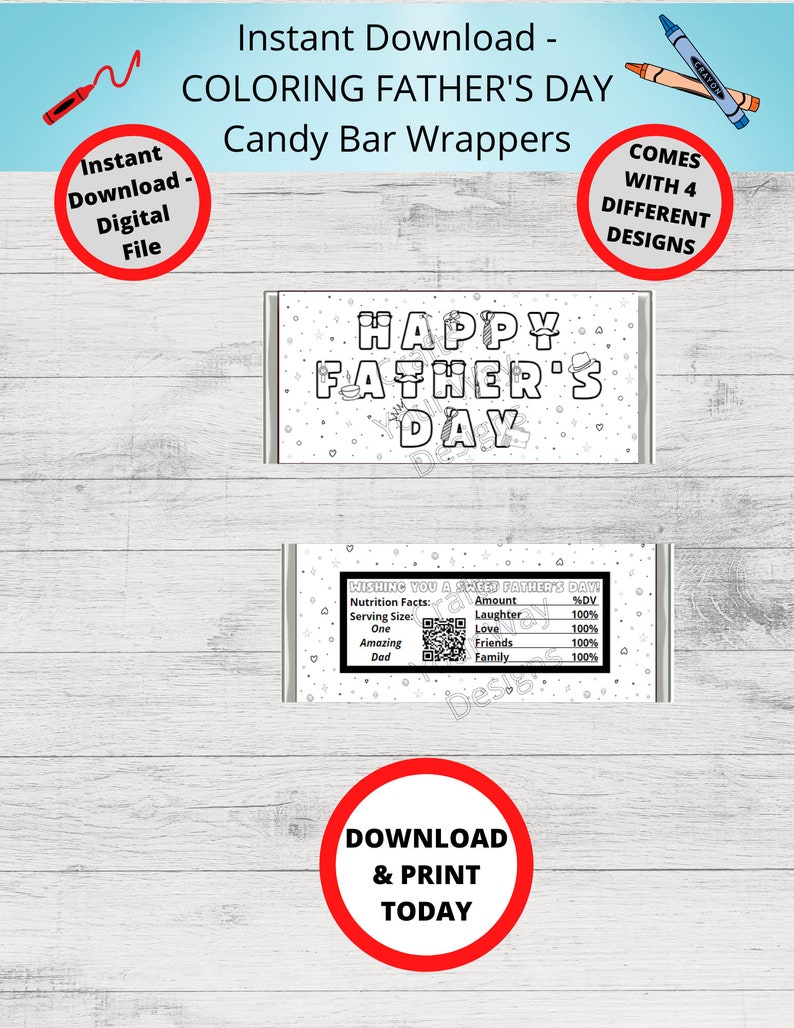 Printable COLORING FATHER'S DAY Candy Bar Wrappers-gift Ideas-party ...
