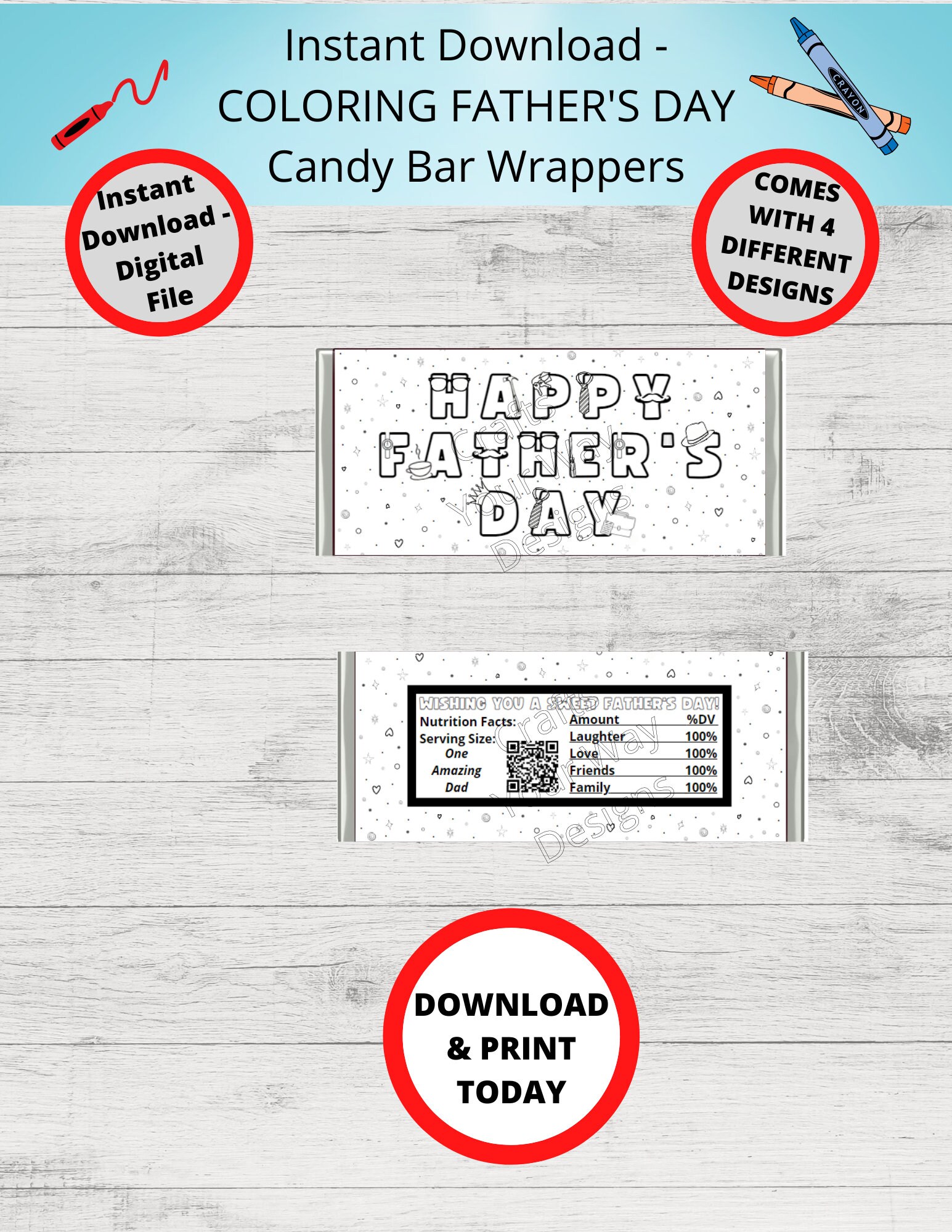 Printable COLORING FATHER'S DAY Candy Bar Wrappers-gift Ideas-party ...