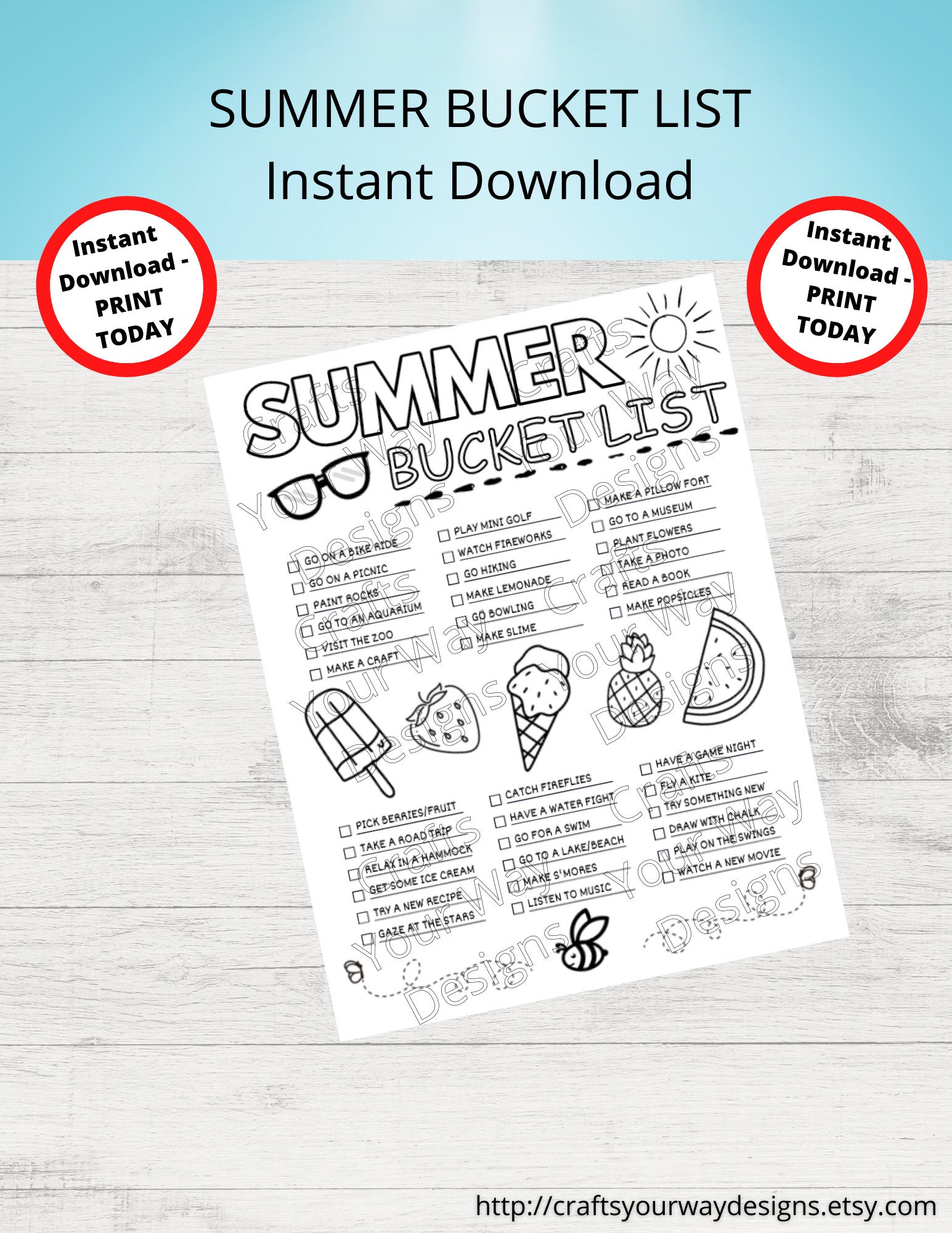 SUMMER BUCKET LIST Printable, Summer Activity, Summer Activities ...