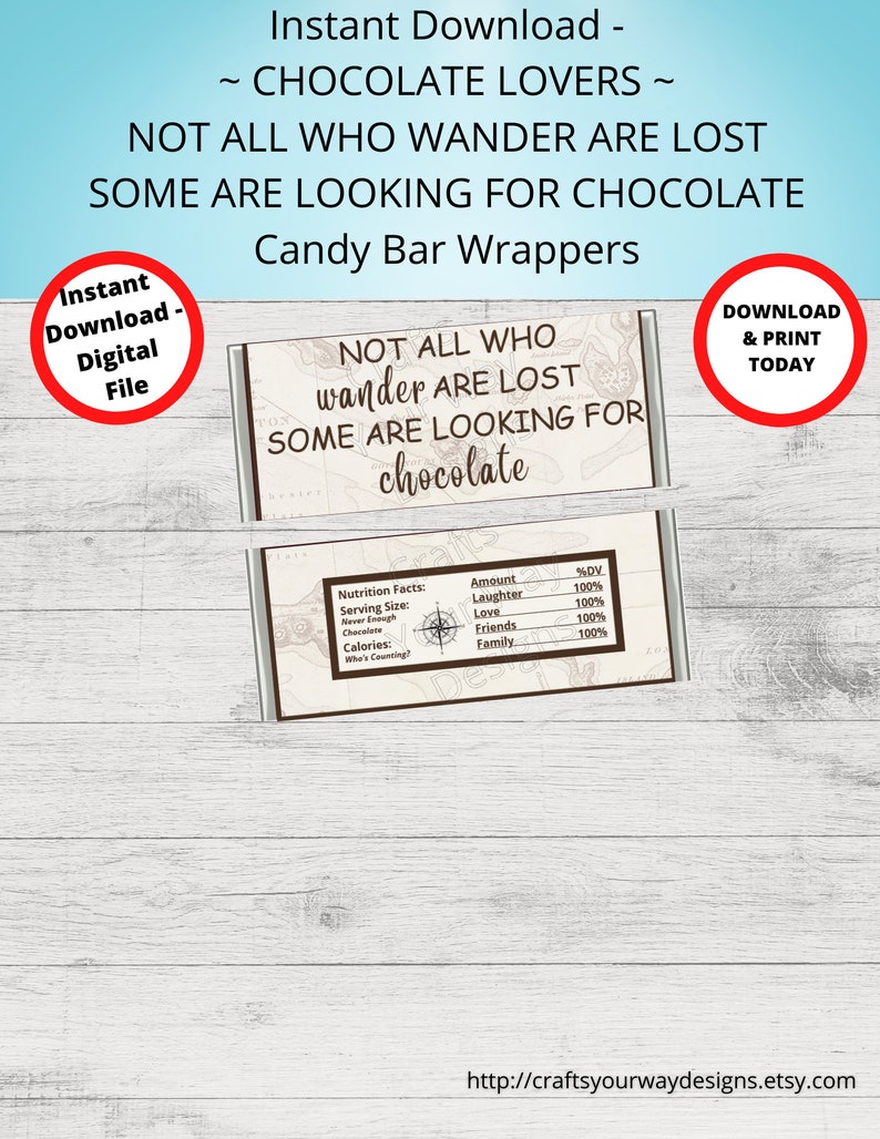 PRINTABLE CHOCOLATE LOVERS Candy Bar Wrappers-gift Ideas-party Favors ...