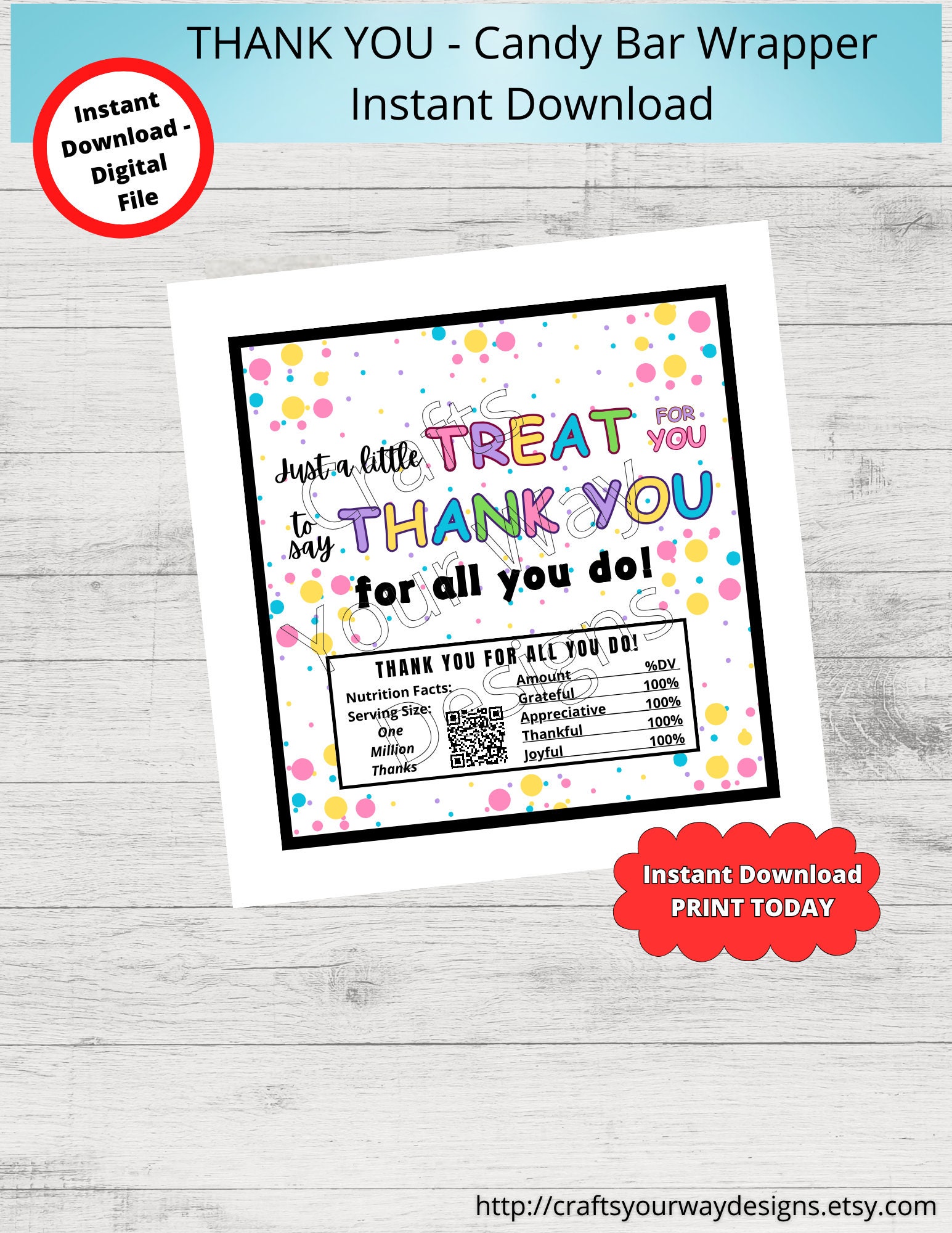 PRINTABLE THANK YOU Candy Bar Wrappers-gift Ideas-party Favors-treats ...