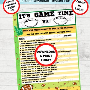 Printable FOOTBALL PREDICTION GAME. Instant Download. Watch Party Prop ...