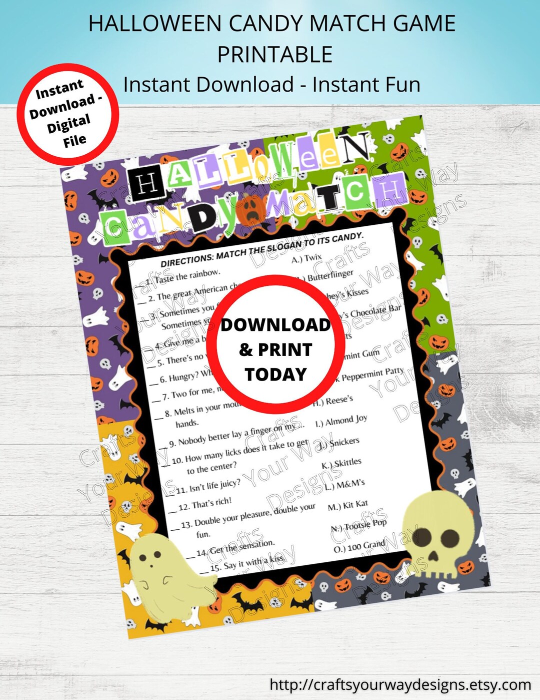 Printable HALLOWEEN CANDY MATCH Game. Instant Download. Fall Activities ...
