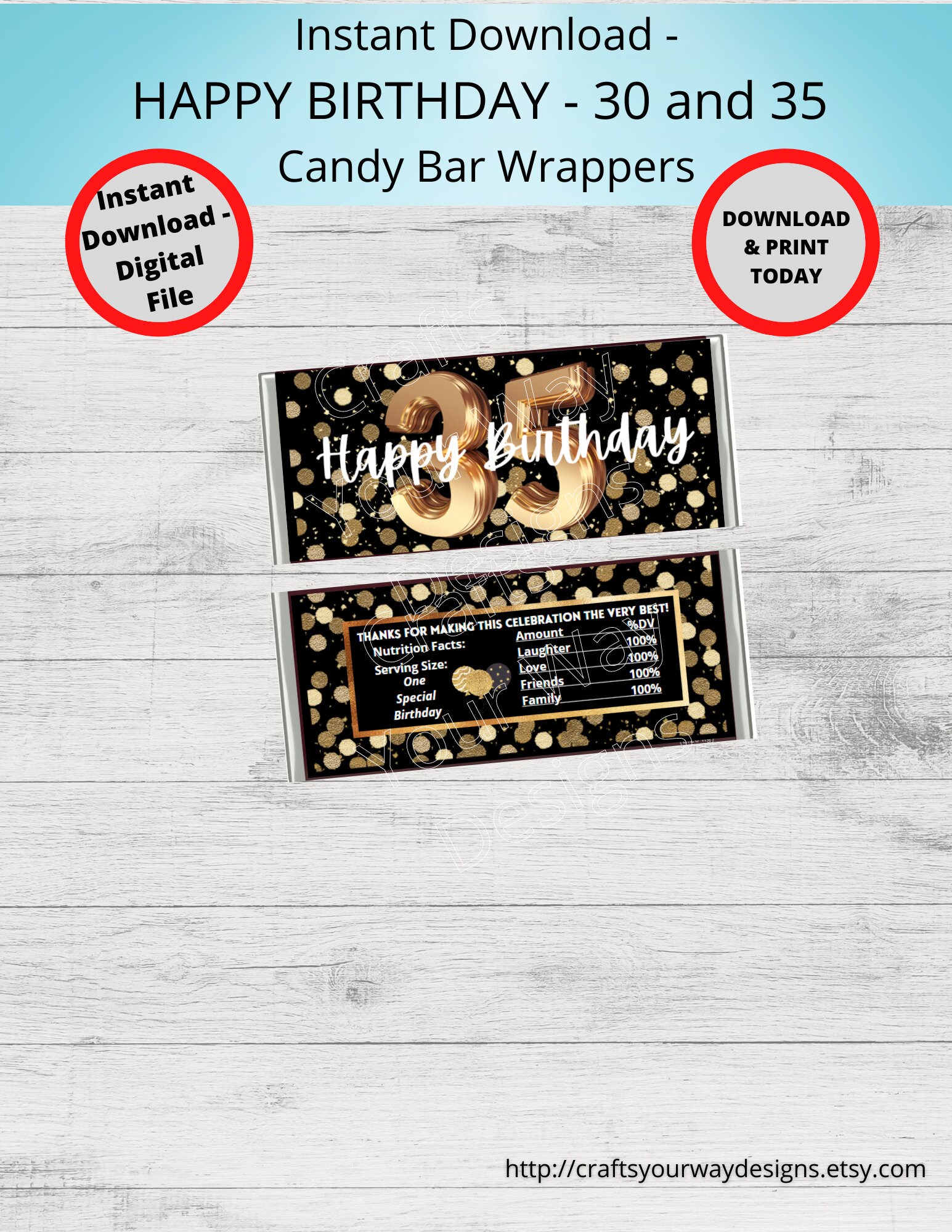 Printable 30th and 35th BIRTHDAY Candy Bar Wrappers-gift - Etsy