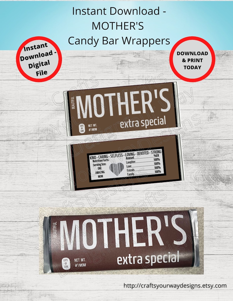 Printable MOTHER'S Candy Bar Wrappers-gift Ideas-party Favors-chocolate ...