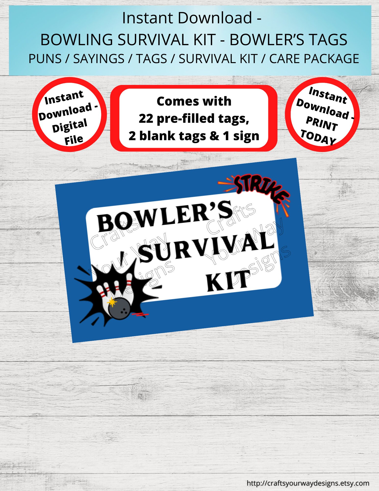 BOWLING Survival Kit, BOWLING Care Package, Gift Tags, BOWLING Gift ...