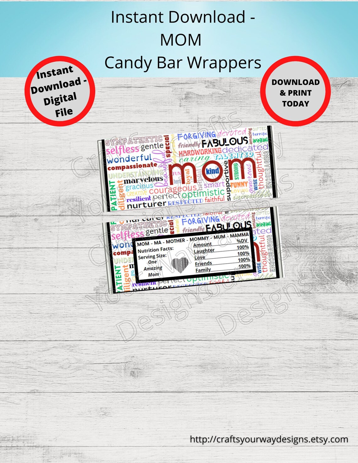 Printable MOM Candy Bar Wrappers-gift Ideas-party Favors-chocolate Bar ...