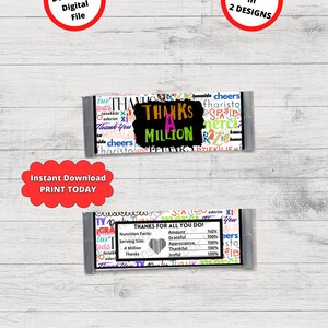 PRINTABLE THANK YOU Candy Bar Wrappers-gift Ideas-party Favors-treats ...