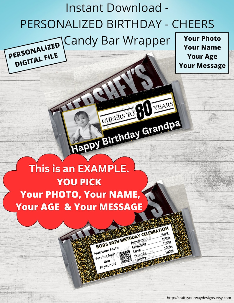 PERSONALIZED PHOTO BIRTHDAY Candy Bar Wrapper-printable Personalized ...