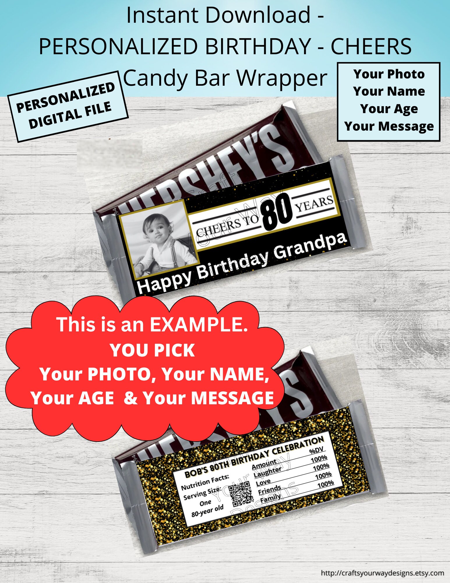 PERSONALIZED PHOTO BIRTHDAY Candy Bar Wrapper-printable Personalized ...