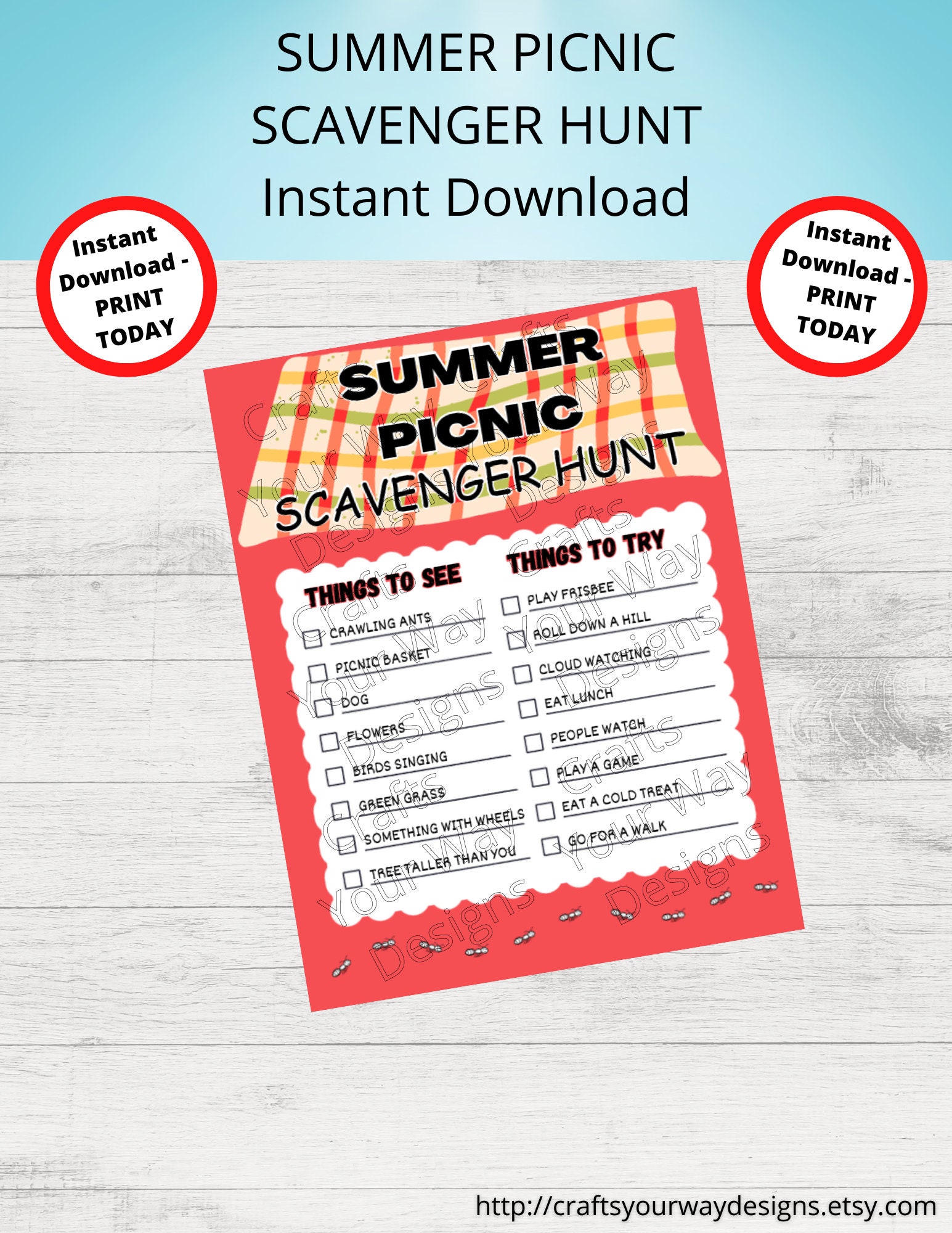 SUMMER PICNIC SCAVENGER Hunt Printable, Summer Activity, Summer ...