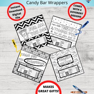 Printable COLORING THANK YOU Candy Bar Wrappers-gift Ideas-party Favors ...