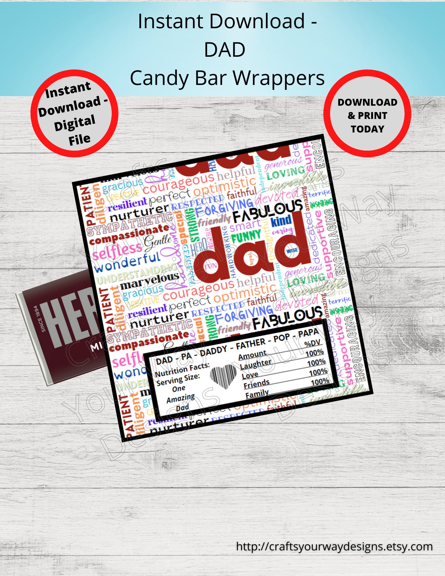 Printable DAD Candy Bar Wrappers-gift Ideas-party Favors-chocolate Bar ...