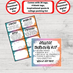 Instant Download Printables- College Survival Kit, College Care Package ...