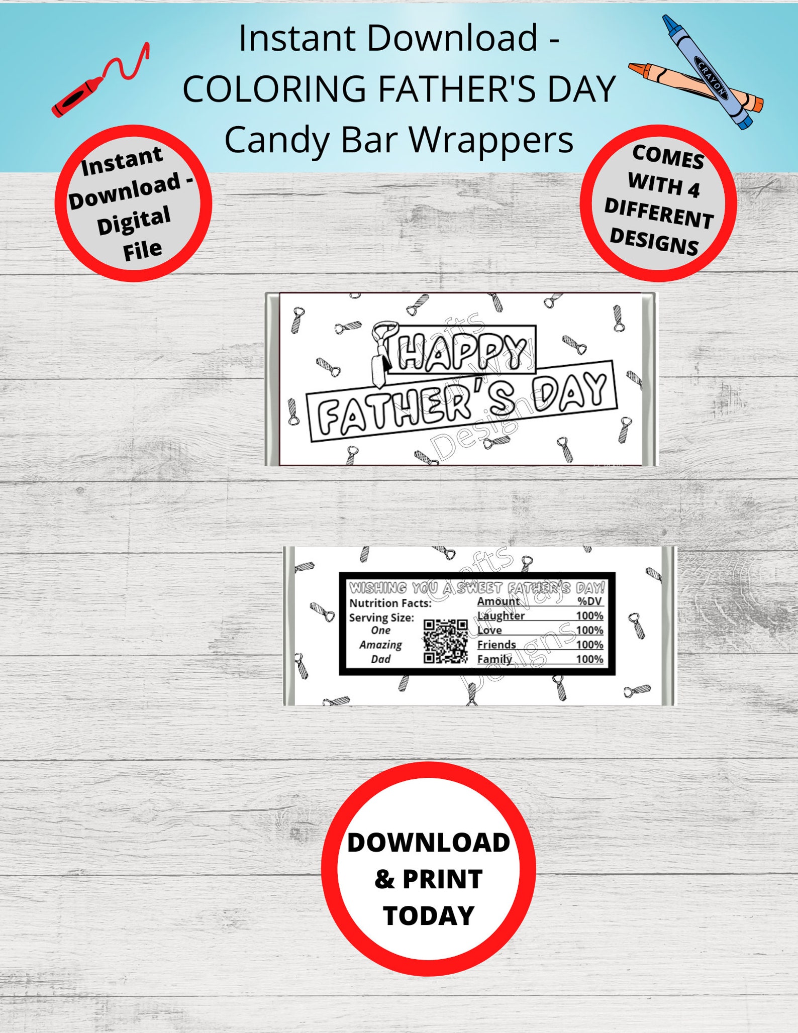 Printable COLORING FATHER'S DAY Candy Bar Wrappers-gift Ideas-party ...