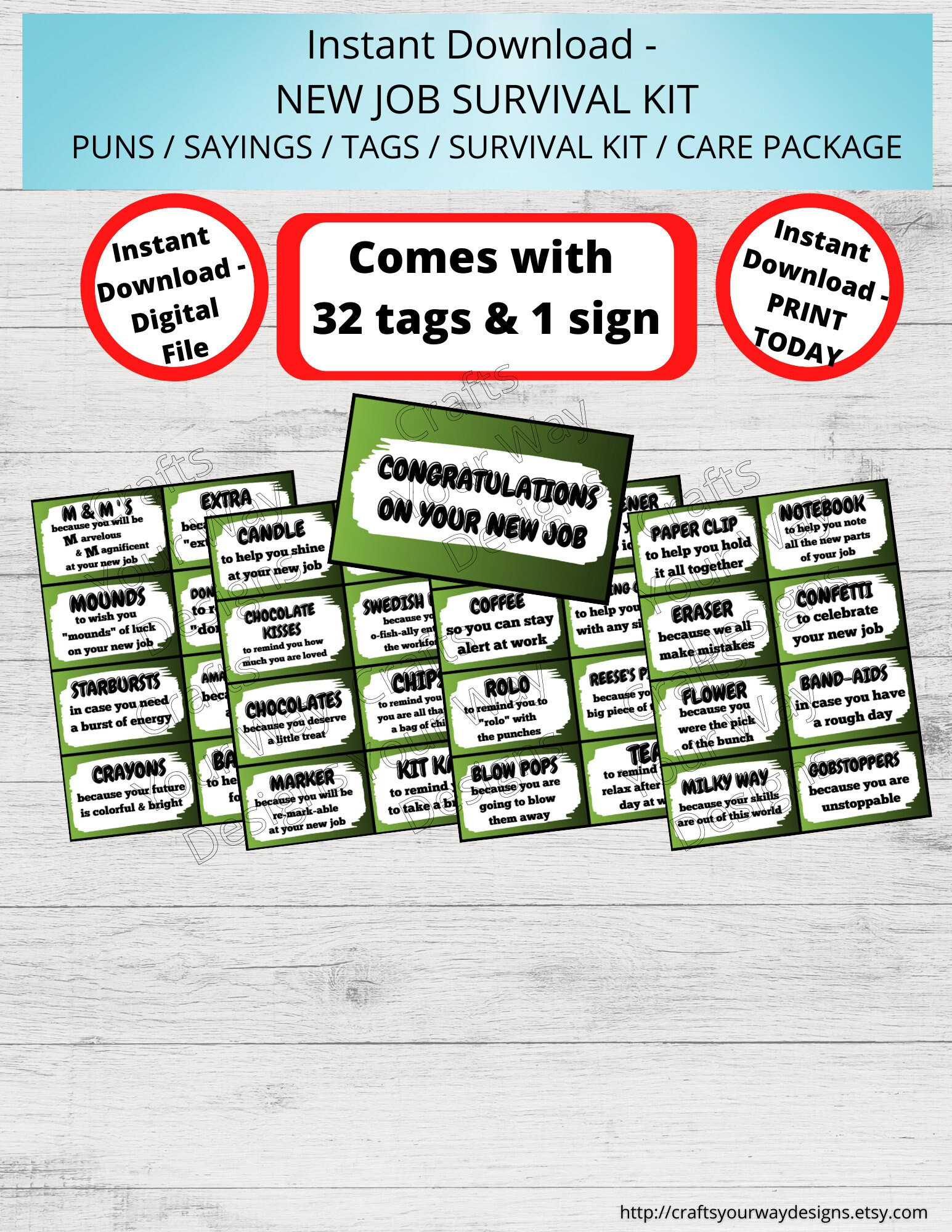 New Job Survival Kit Printable