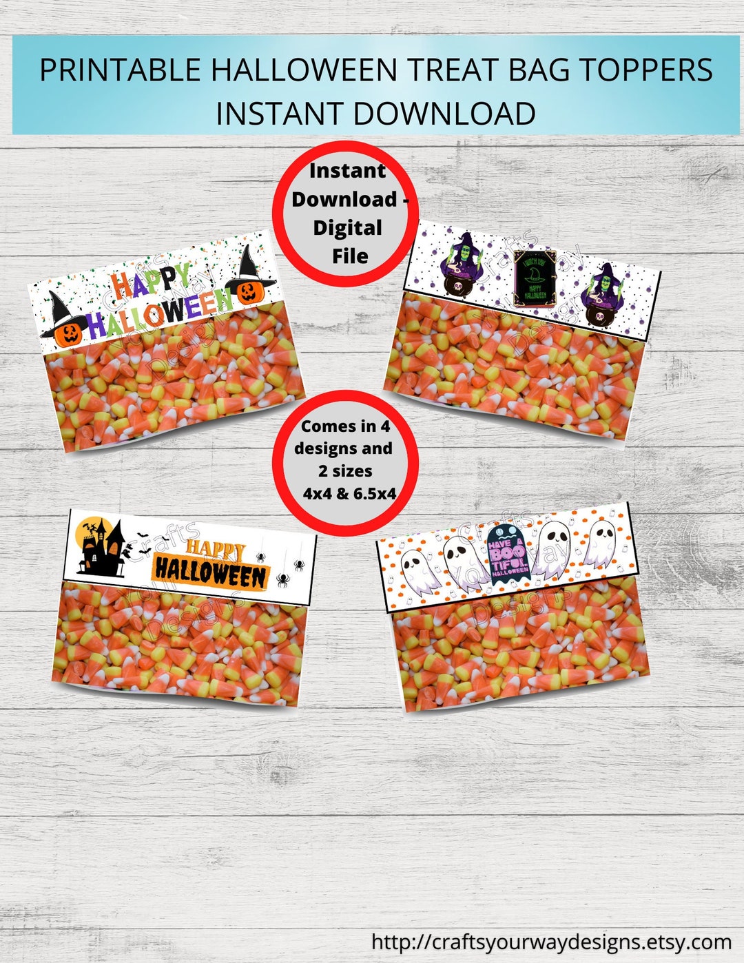 HALLOWEEN TREAT BAG Topper-comes in 2 Sizes and 4 Designs- Halloween ...