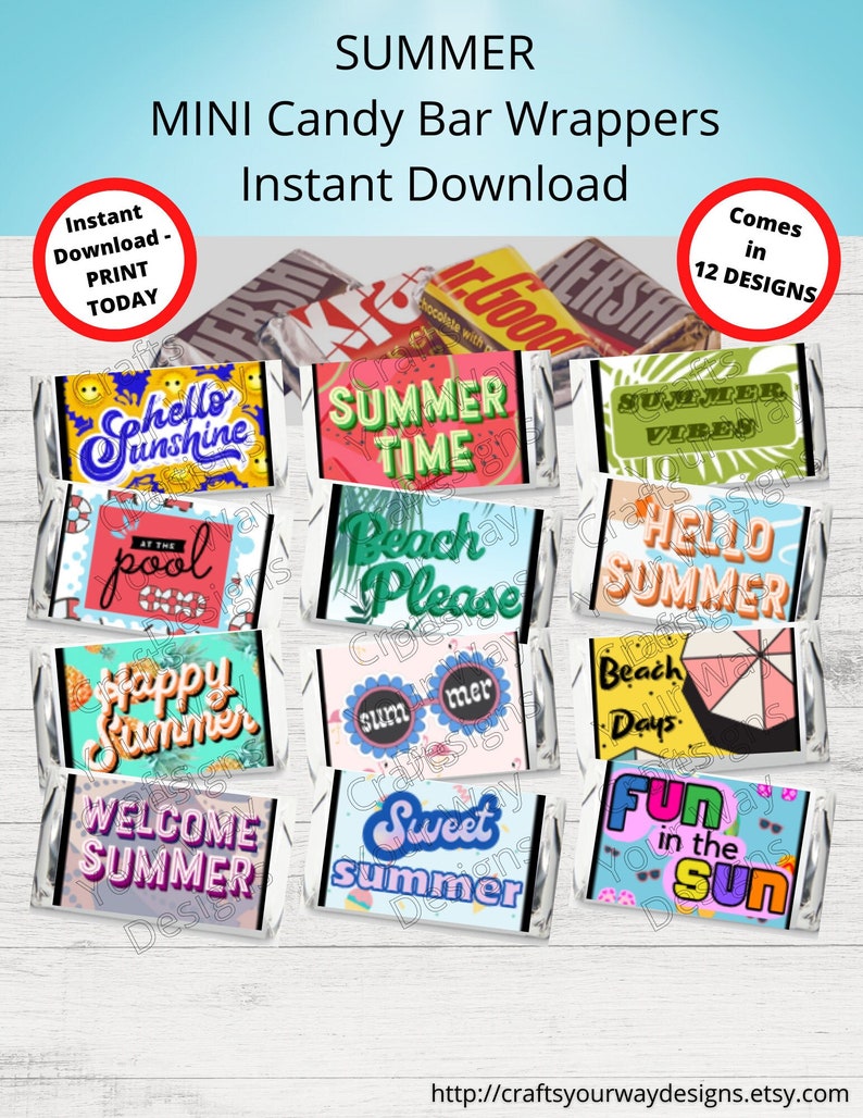 Printable SUMMER MINI Candy Bar Wrappers 12 Designs-chocolate Candy Bar ...