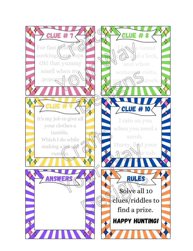Printable Indoor Clues Riddles Scavenger Hunt/treasure Hunt for Young ...