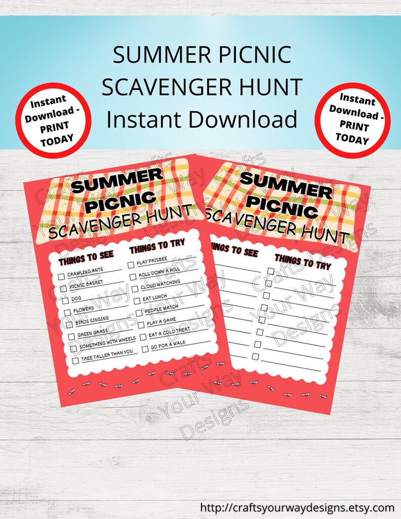 SUMMER PICNIC SCAVENGER Hunt Printable, Summer Activity, Summer ...