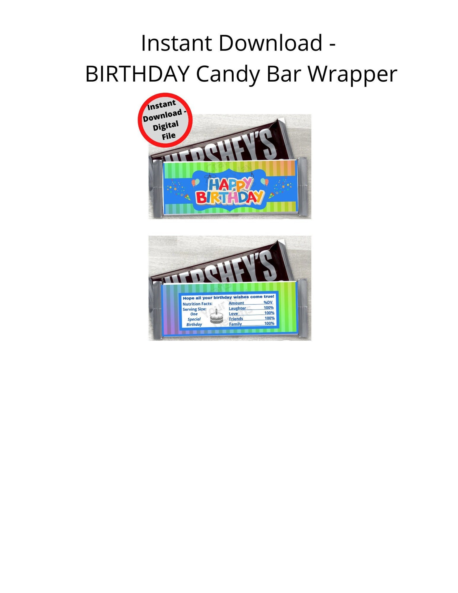 PRINTABLE BIRTHDAY Candy Bar Wrapper-instant Download-make Birthdays ...