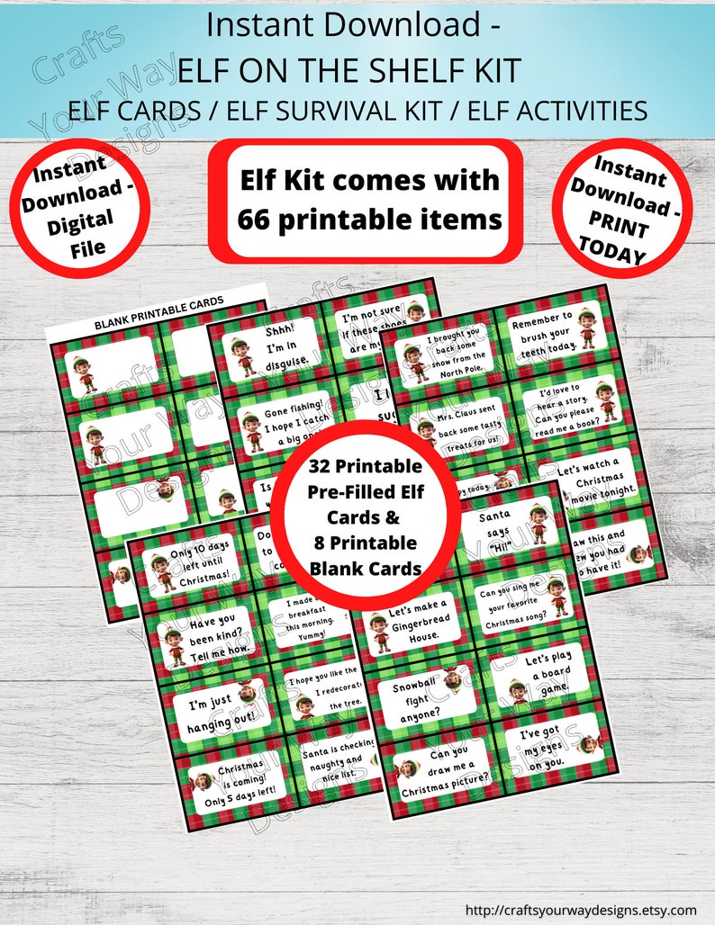 Printable ELF SURVIVAL KIT, Instant Download, Elf Note Cards, Elf Ideas ...