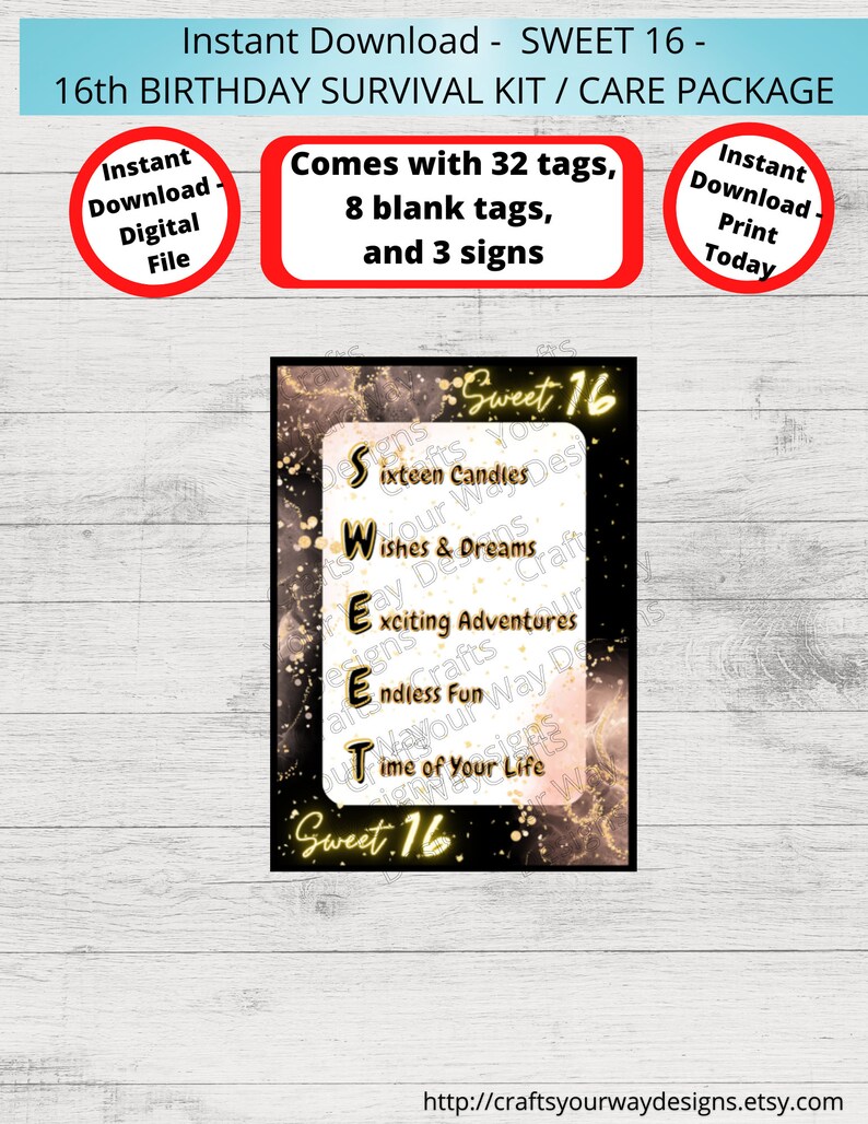 SWEET 16 -16th BIRTHDAY Survival Kit, 16th Birthday Care Package, Gift ...