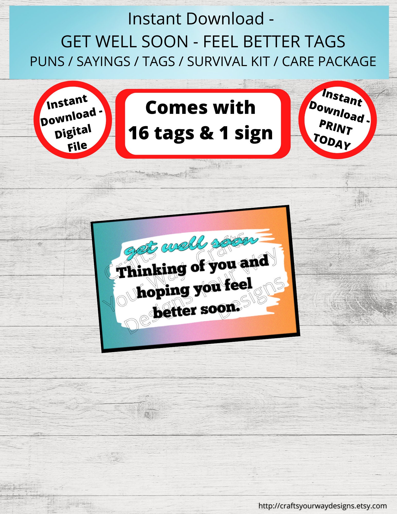 GET WELL SOON Survival Kit, Feel Better Care Package, Gift Tags, Gift ...