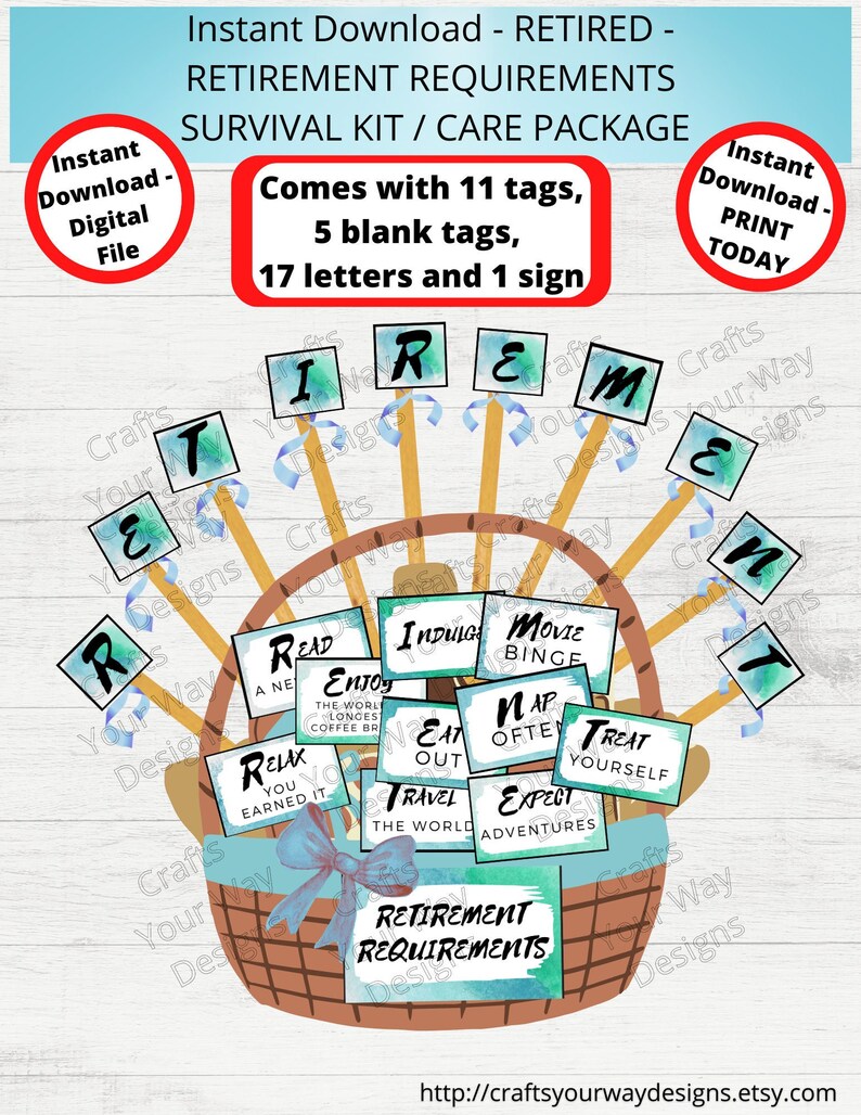 RETIREMENT Survival Kit, RETIREMENT Care Package, Gift Tags, Retirement ...