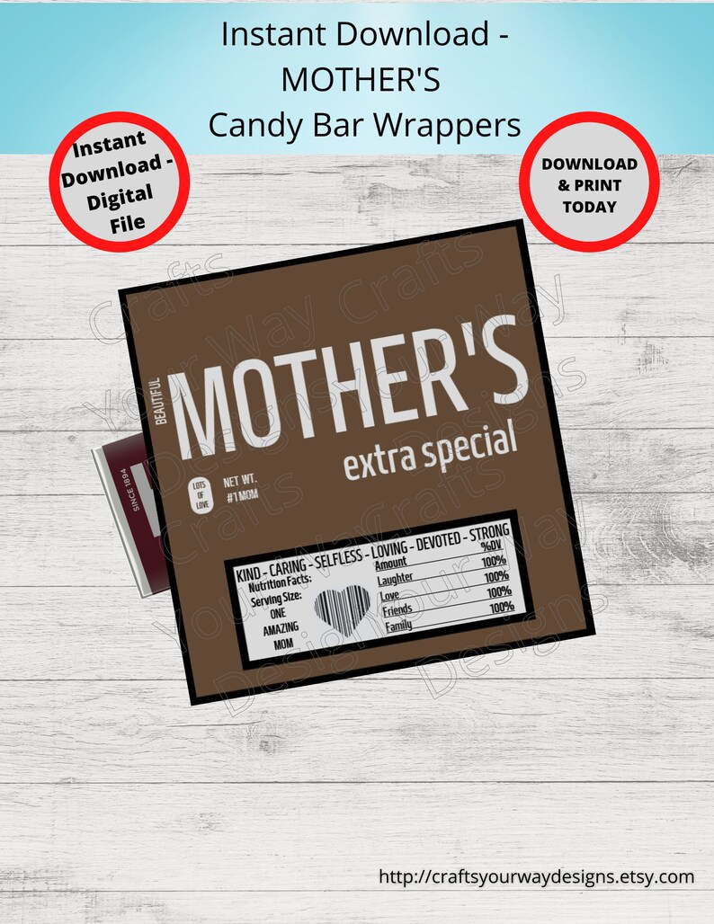Printable MOTHER'S Candy Bar Wrappers-gift Ideas-party Favors-chocolate ...