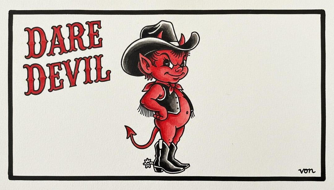 Dare Devil Cowboy Print - Vintage Tattoo Flash Art - Western Tattoo ...